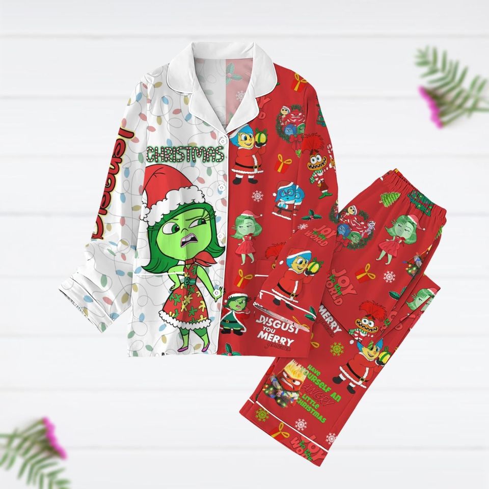 Christmas Disney Disgust Pajamas, Inside Out 2 Characters Holiday Women ...