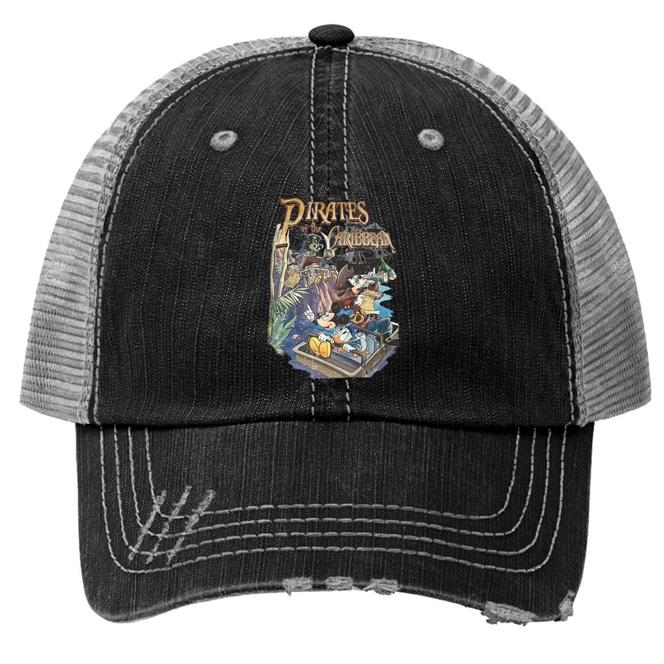 Retro Pirated of the Caribbean Mickey and Friends Trucker Hats, Disney ...