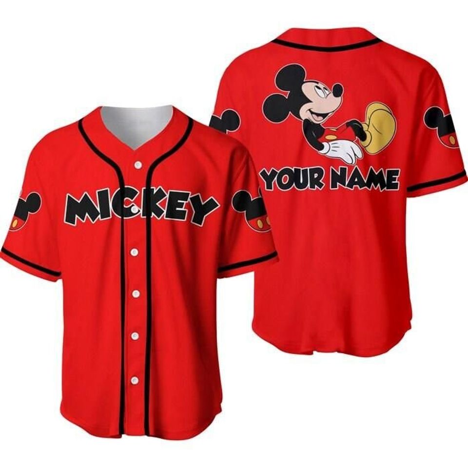 Chilling Mickey Mouse Black Red Disney Custom Baseball Jersey | ID ...