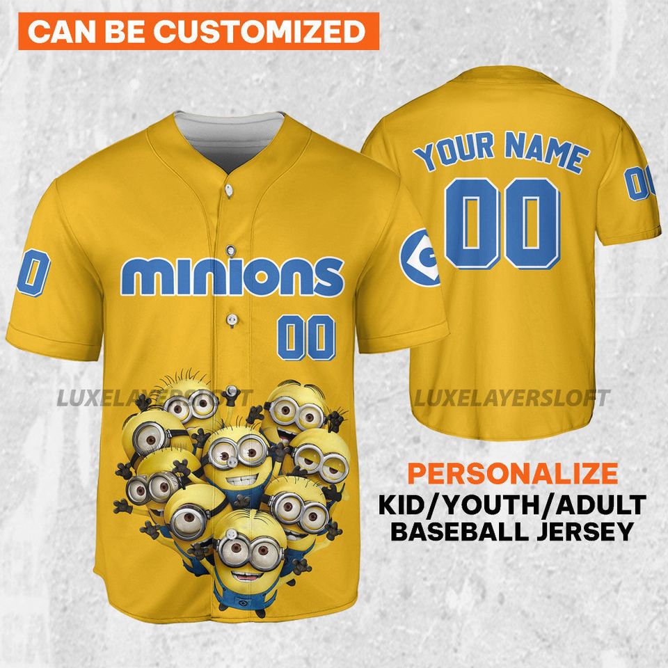 Personalize Minions Cute Yellow Style, Custom Minions Baseball Jersey ...