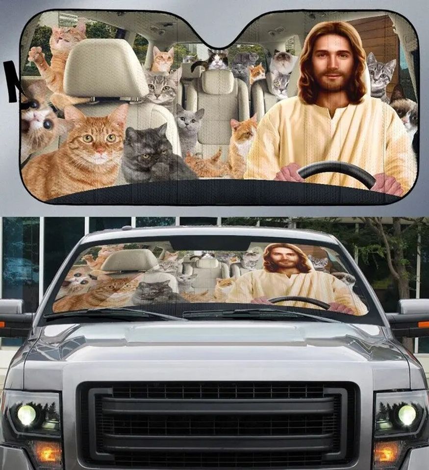 DRIVING JESUS AND CAT Auto Windshield Sun Shade | ID 12745530 by ...