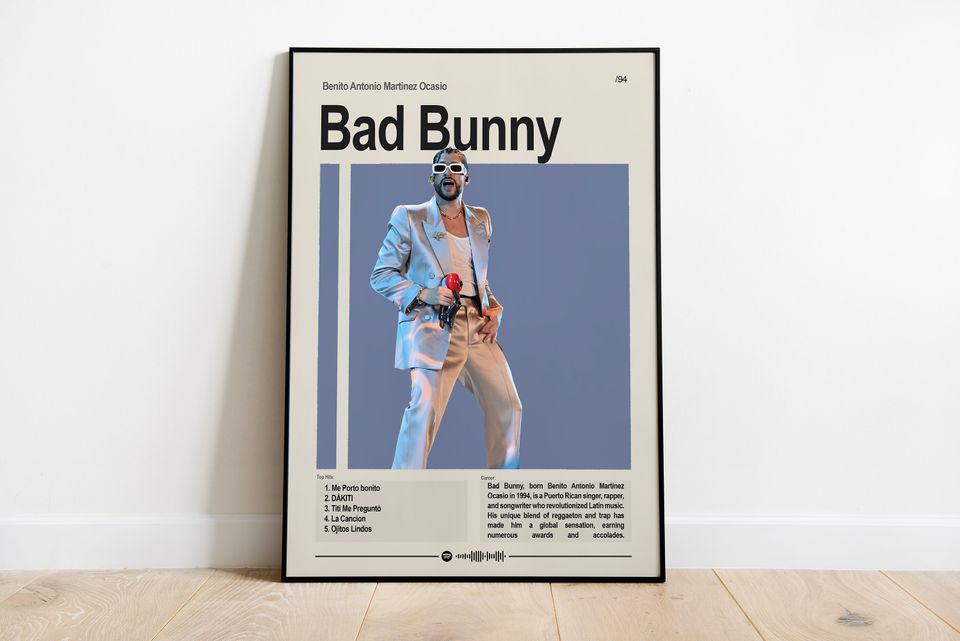 Bad Bunny poster, Bad Bunny Gifts, Poster gift, Pop music poster | ID ...