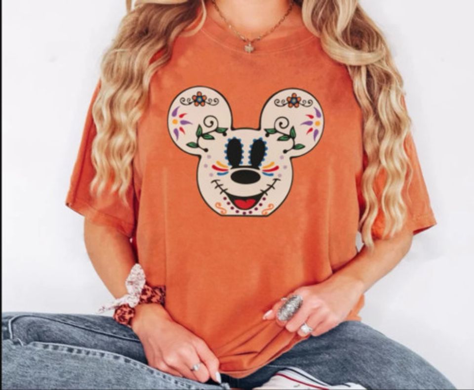 Mickey Minnie Mouse Sugar Skull Shirt, Day Of The Dead Disney Orange T ...