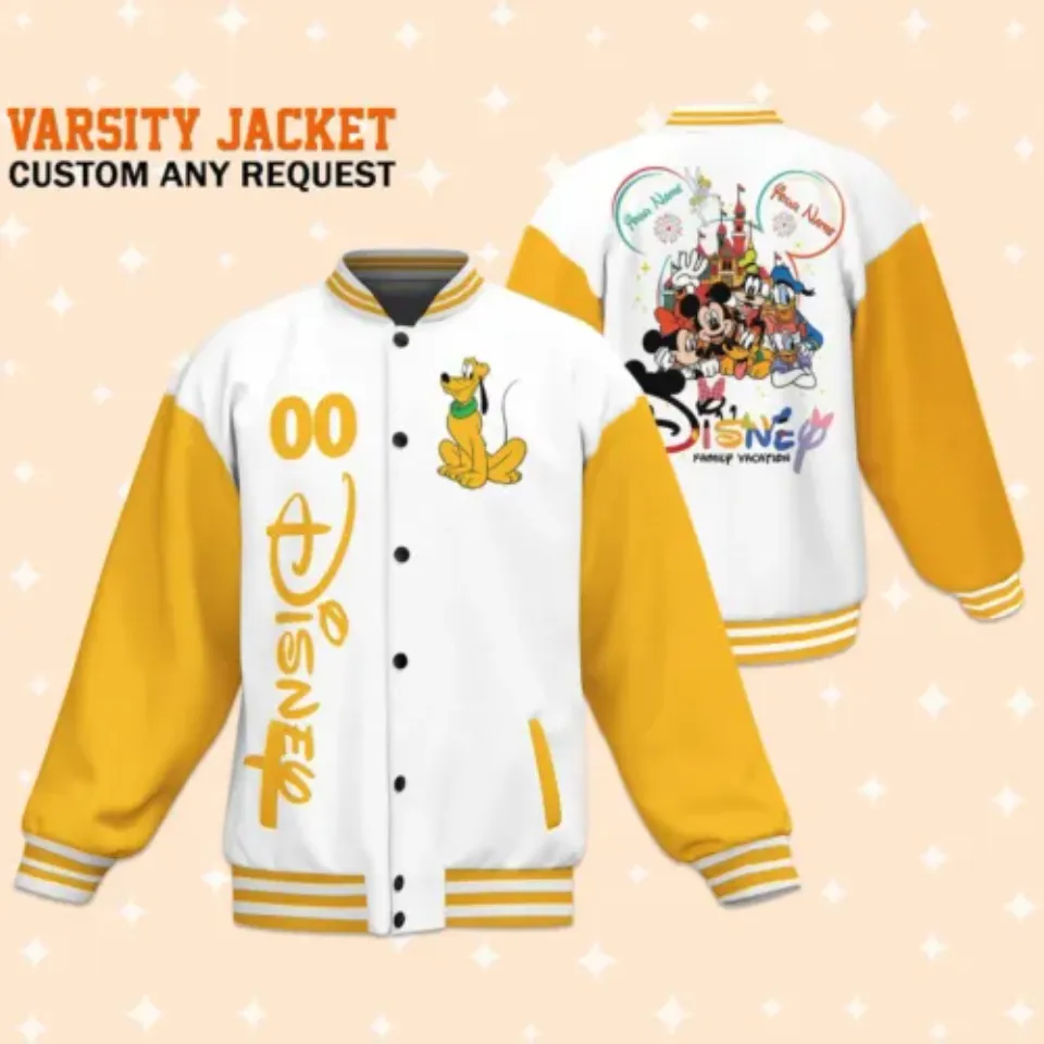 Custom Disney Family Vacation Pluto Baseball Jacket, Adult Varsity ...
