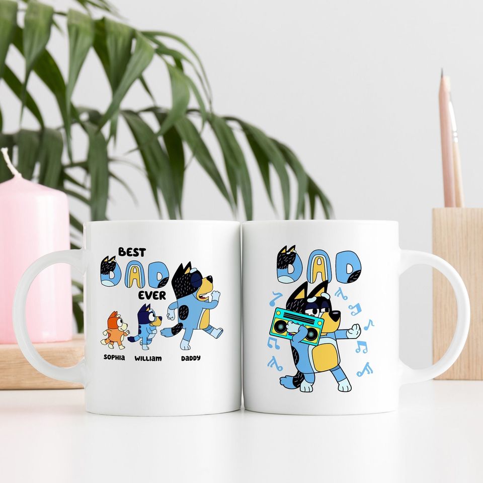 Blue Dog Dad Mug, Best Dad Ever Mug, Personalized Blue Dog Dad Mug ...