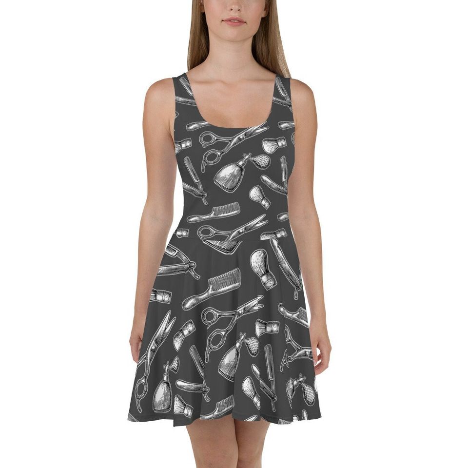 BARBER Hair Stylist Flowy Skater Dress, Stretchy Fitted Dress, Skater ...