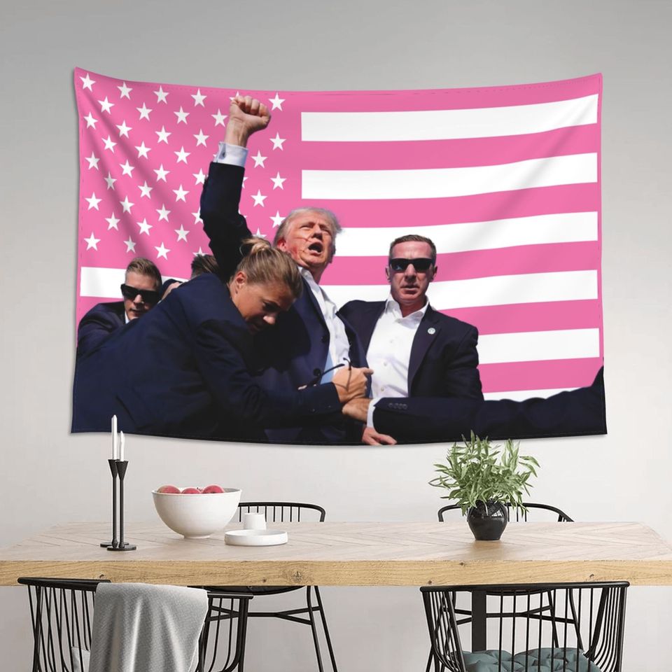 Pink USA Flag Donald Trump Rally Tapestry, Trump Tapestry, Trump Fist ...
