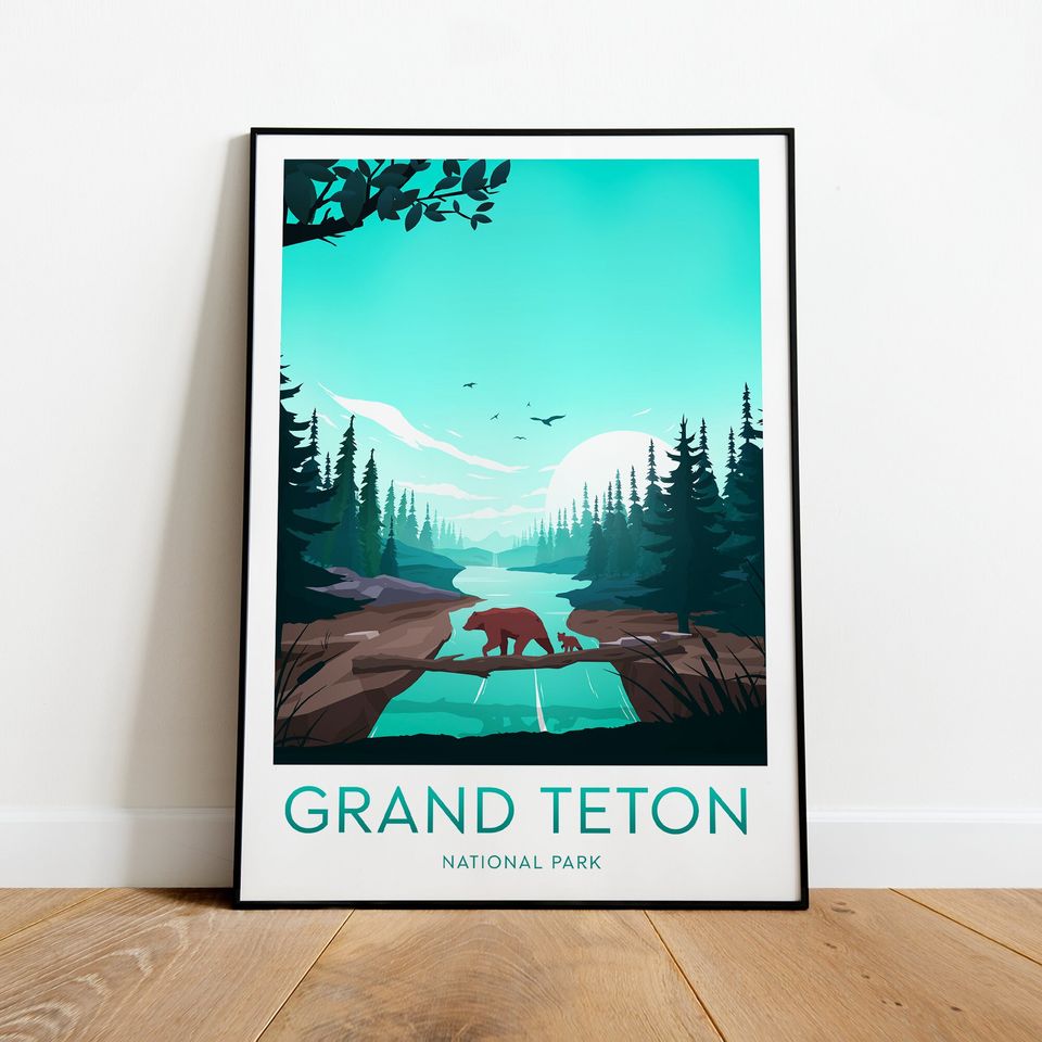 Grand Teton travel print - National Park, Grand Teton poster, Wall art ...