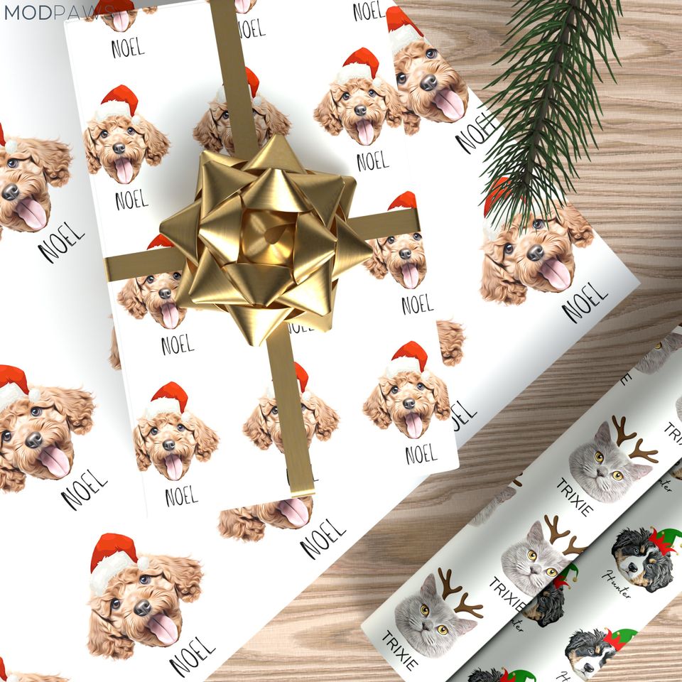 Custom Wrapping Paper Using Pet Photo Personalized Dog Christmas ...
