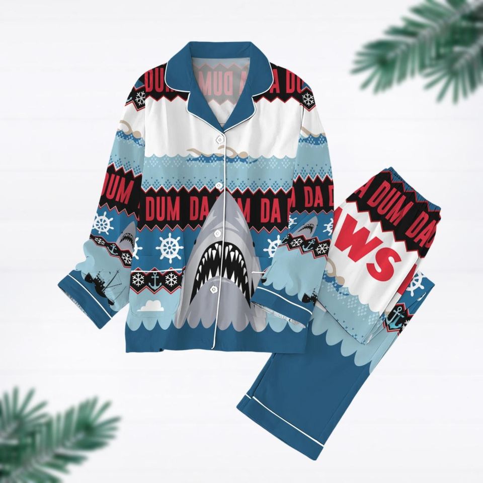 Jaws Shark Pajamas Set, Jaws Horror Xmas Pajamas, Jaws Movie Women ...