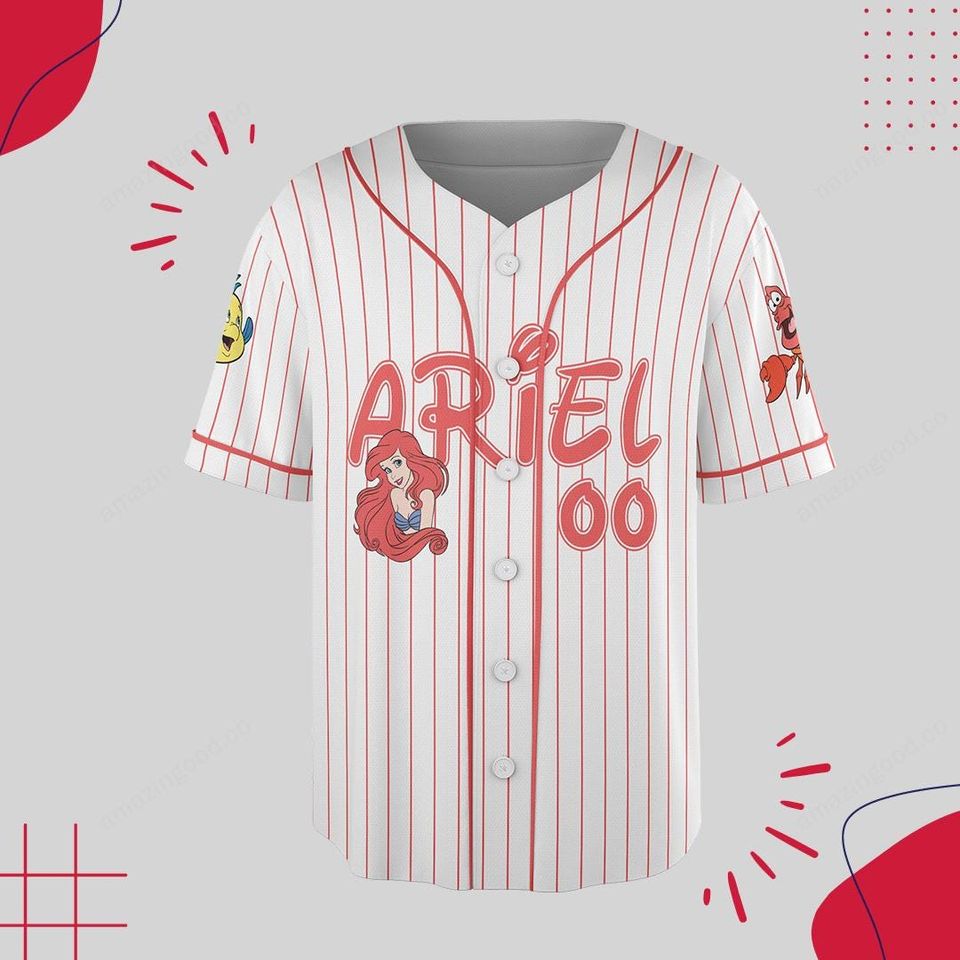 Custom Ariel Little Mermaid Baseball Jersey, Ariel Jersey Shirt, Disney ...