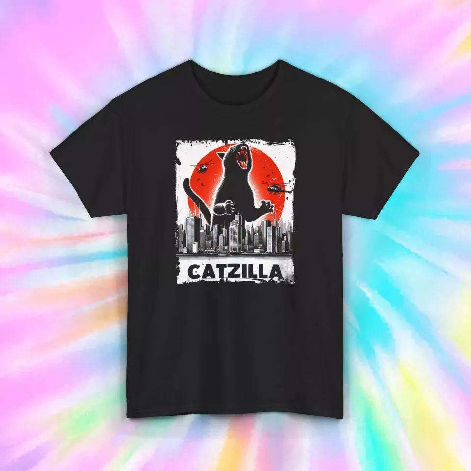 Catzilla T-Shirt | Funny Catzilla Graphic Tee | Monster Movie Parody ...
