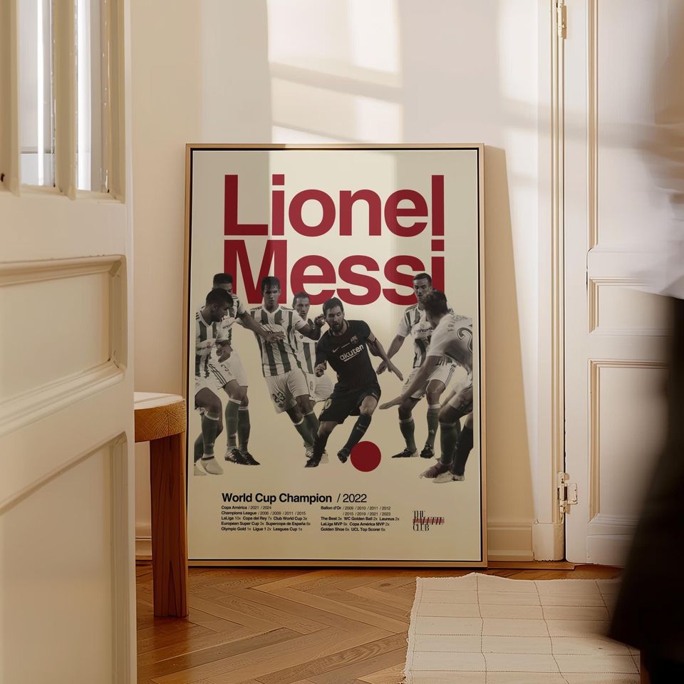 Lionel Messi Iconic Dribbling Poster, Barcelona Mid-Century Modern ...