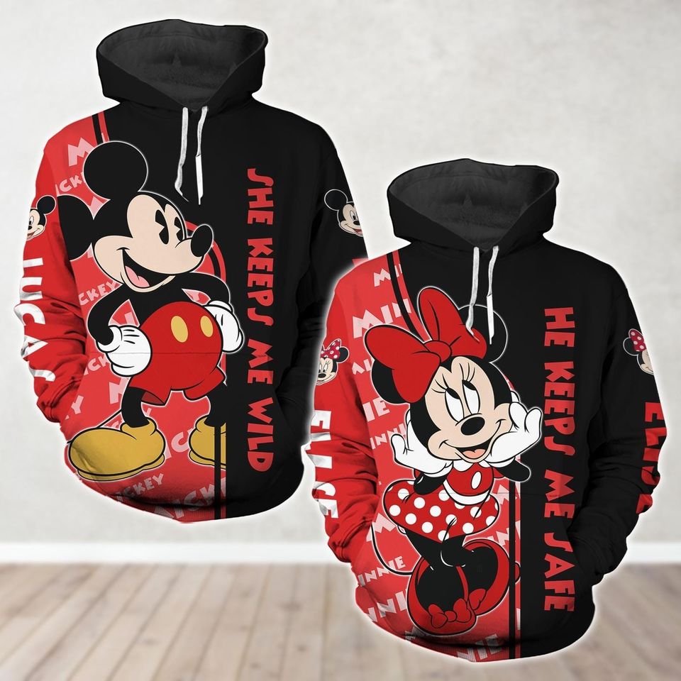 Disney Mickey And Minnie Couple Hoodie, She Keeps Me Wild He Keeps Me ...