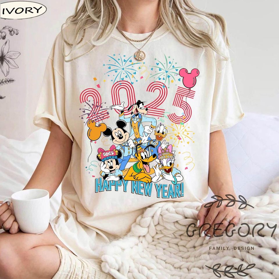 Cute Mickey and Friends Happy New Year Fireworks 2025 Shirt, Disney ...