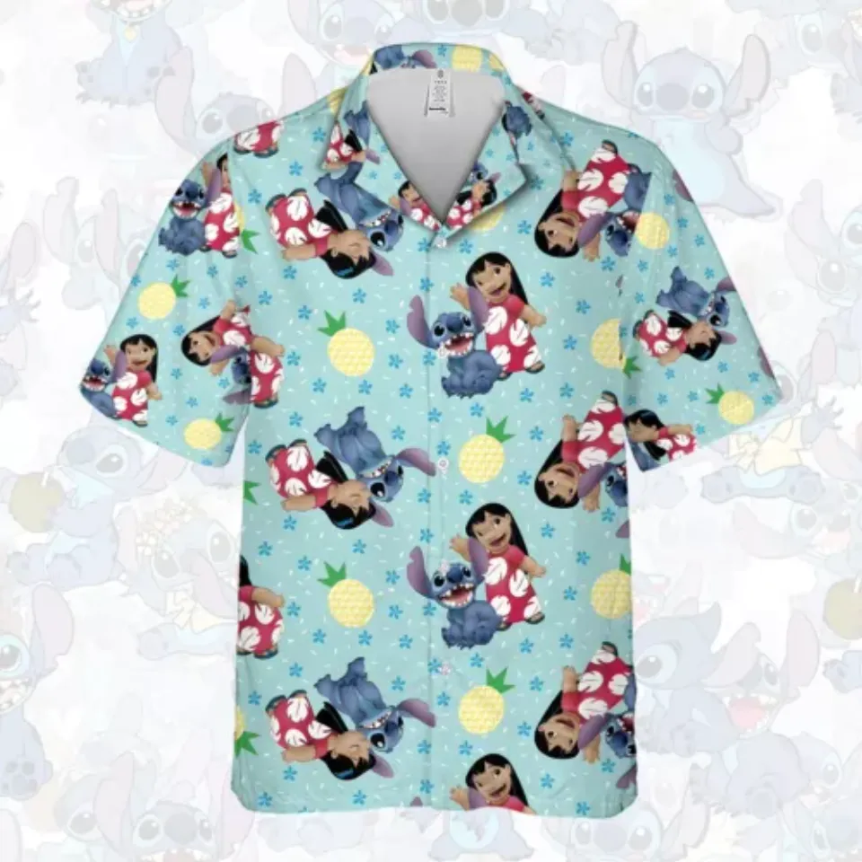NEW Disney Shirt Lilo And Stitch Pattern Cartoon Funny Aloha Hawaiian ...