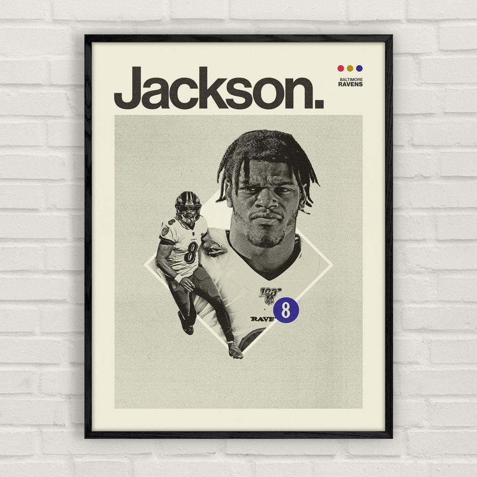 Lamar Jackson Poster | Minimalistic Mid-Century Art Print | Baltimore ...