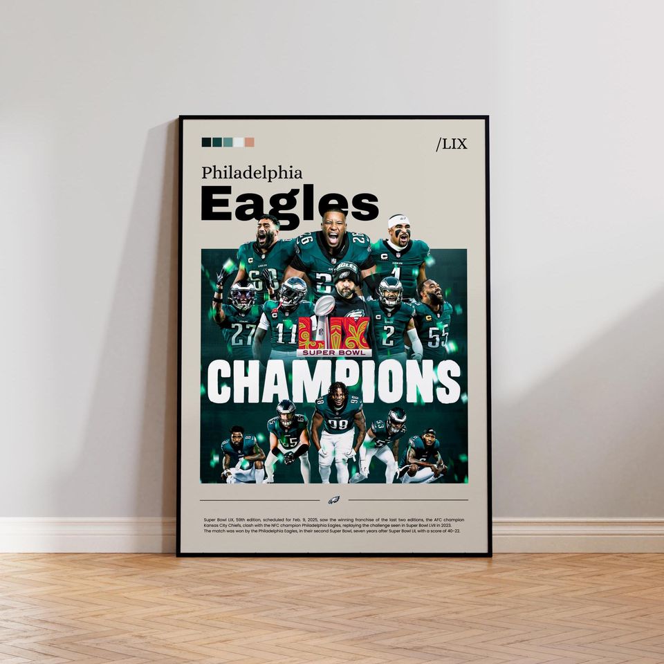 Philadelphia Eagles Poster, Super Bowl LIX Print, football Champions ...