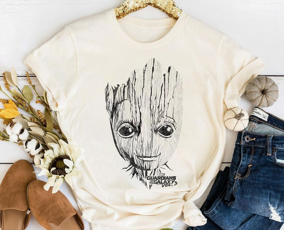 Marvel Guardians Of The Galaxy Vol 3 Groot Cute Big Face T-Shirt, Groot ...