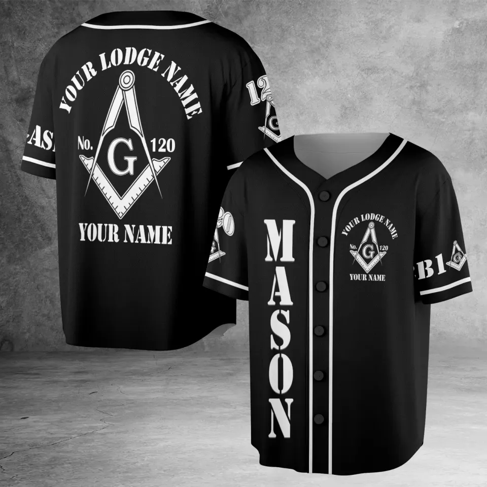 Custom Name Black And White Freemason Masonic 3D Baseball Jersey Shirt ...