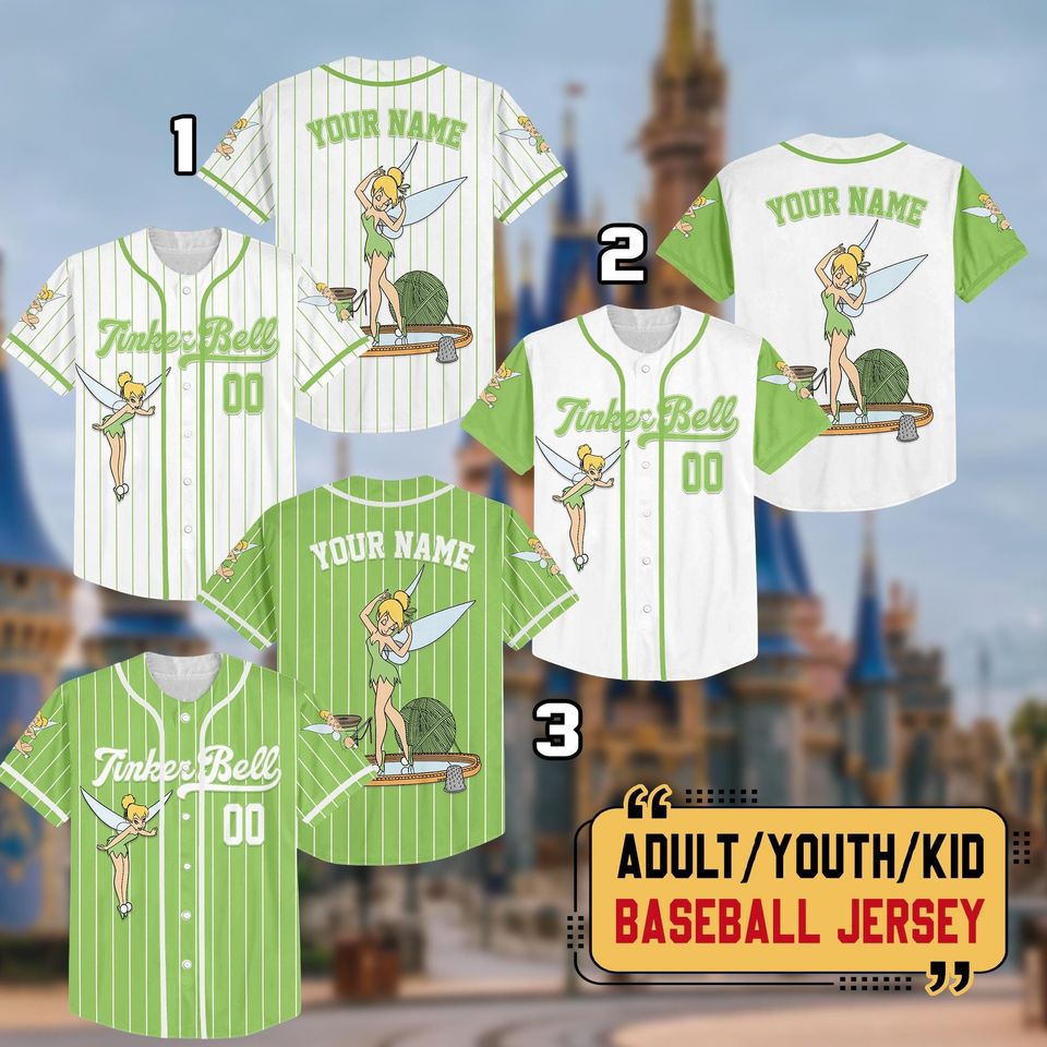 Men's XS Custom Disney Tinkerbell Simple Baseball Jersey, Custom Name ...