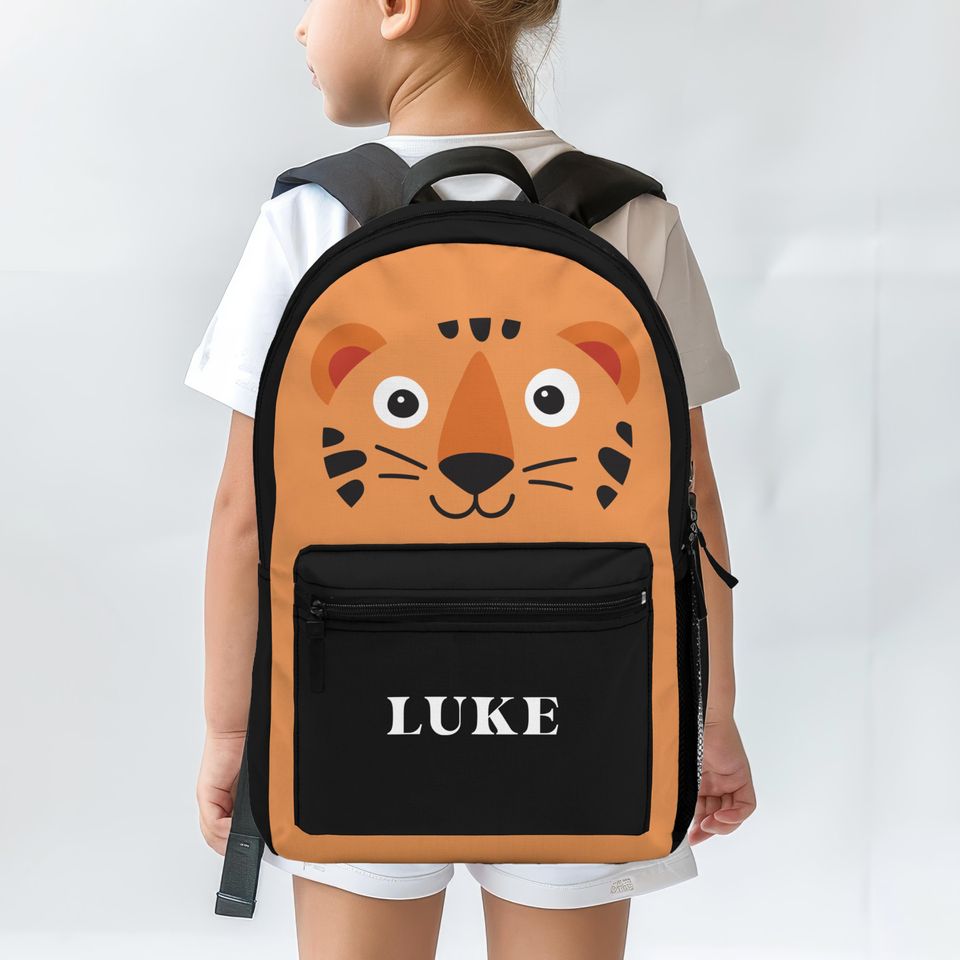Personalized Kids' Tiger Face Backpack, Custom Name Animal Backpack ...