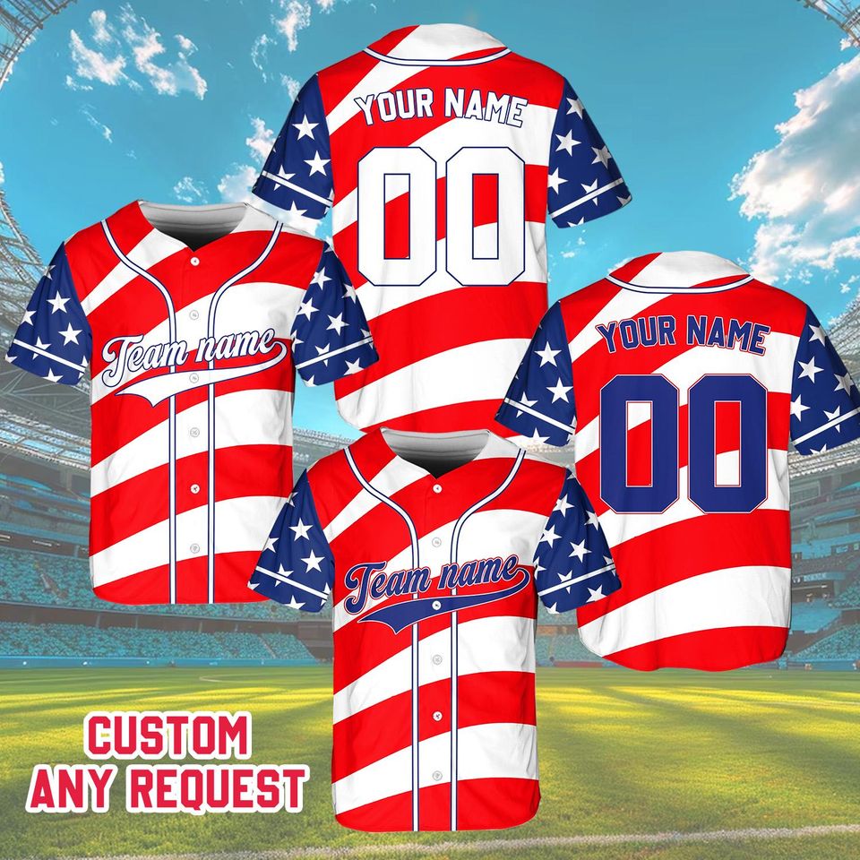 USA Baseball Jersey, Custom Patriotic Baseball Jersey, Personalized ...