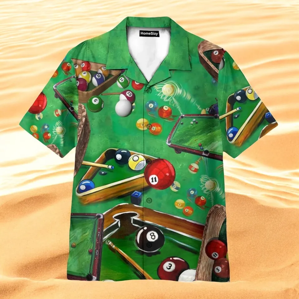 Playing Pool Billiard Tropical Hawaiian Shirt Short Sleeve Summer Beach ...