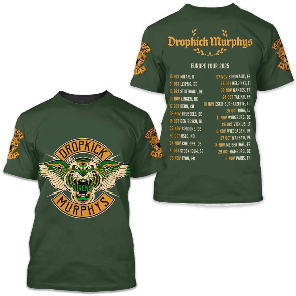 Dropkick Murphys Tiger Sirens Europe Tour 2025 3D T-shirt 2025 Tour 3D ...