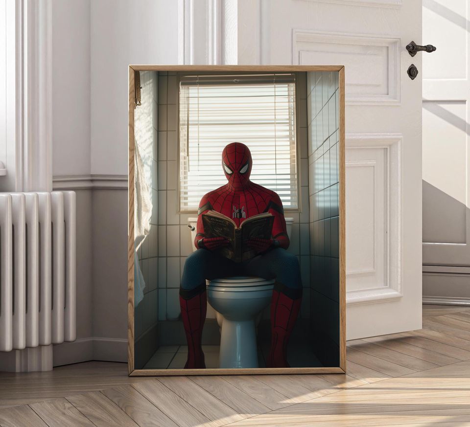 Spider-Man Funny Poster, Spider Man Bathroom Print, Gift for Marvel Fan ...