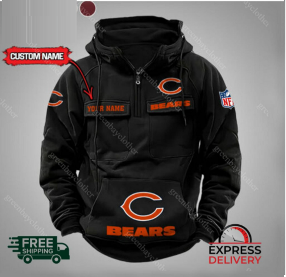 Custom Name Chicago Bears Cargo Hoodie, Men Vintage Hoodie | ID 36224698 by Irene De jong ...