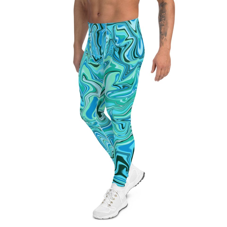 Men's Leggings, Spandex, Tights, Blue Graphic Print, Activewear ...