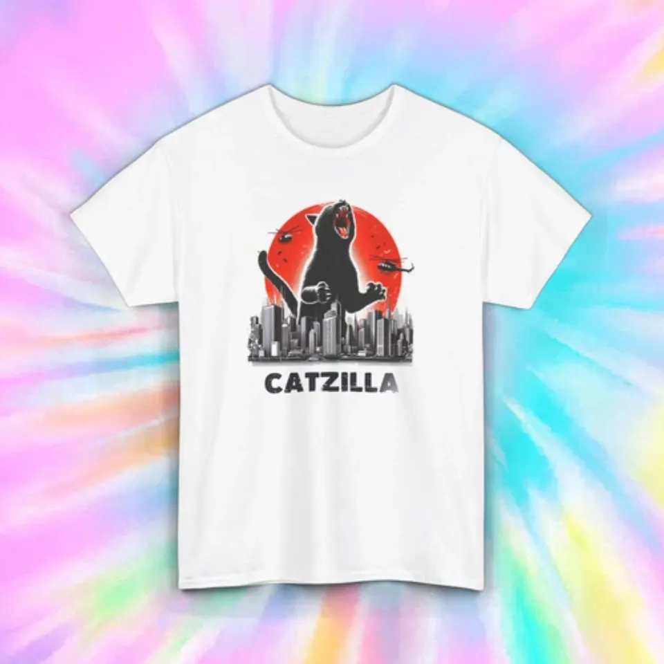 Catzilla T-Shirt | Funny Catzilla Graphic Tee | Monster Movie Parody ...