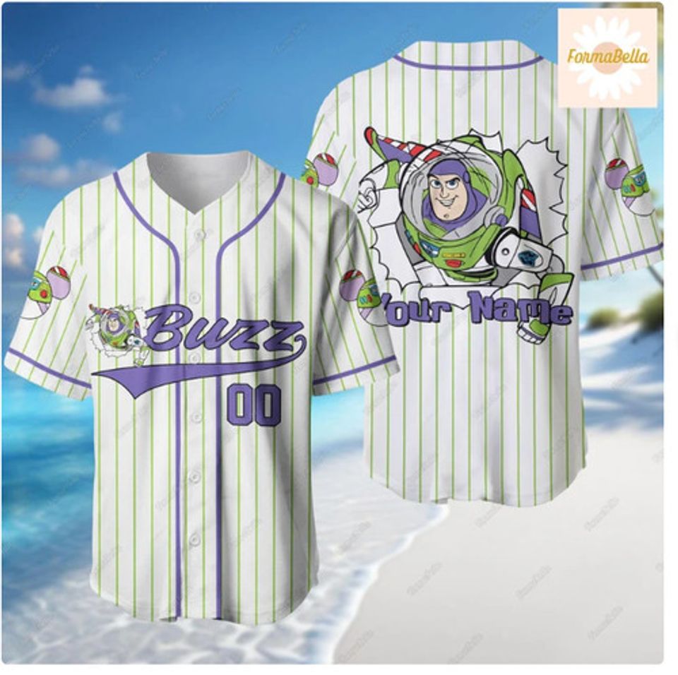 Men's XL Custom Disney Toy Story Buzz Lightyear 3D Baseball Jersey Shirt
