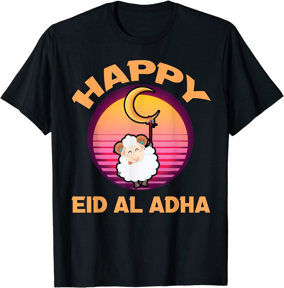 Happy eid al adha with Cute Curly Sheep Eid al-Adha Mubarak T-Shirt ...