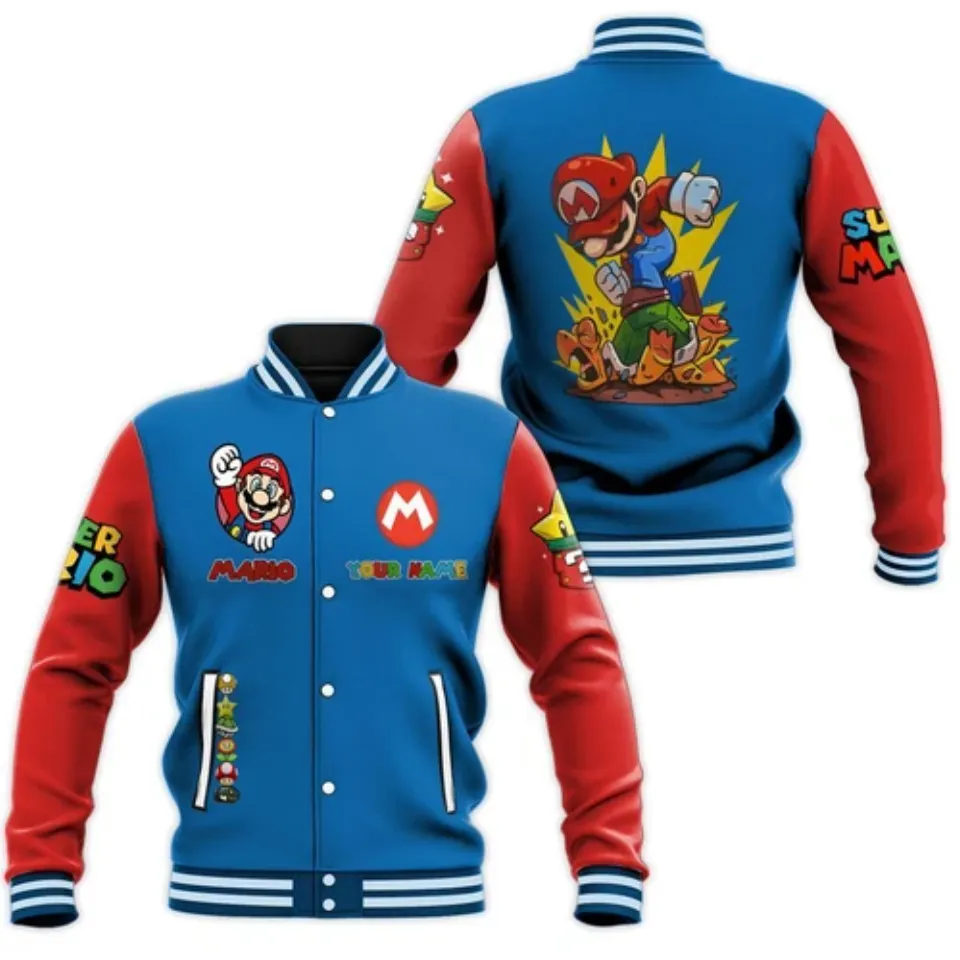 Custom Mario Baseball Jacket, Super Mario Jacket, Mario Streetwear ...