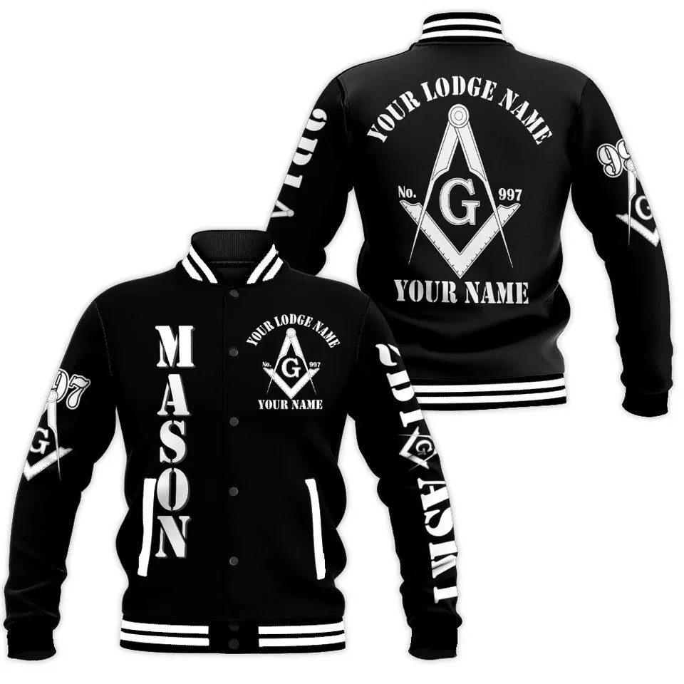 Custom Black And White Freemason Masonic Symbol, 3D Baseball Jacket ...