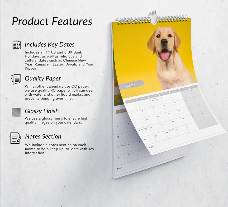 Labrador Calendar 2025: Monthly Wall Calendar with Notes, A4 Size | ID ...
