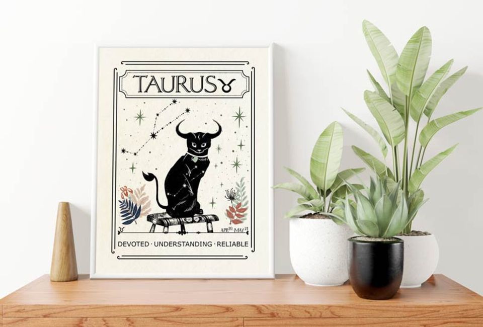 Zodiac Taurus Print, Astrology, Star Sign, Boho Decor, Celestial Print ...