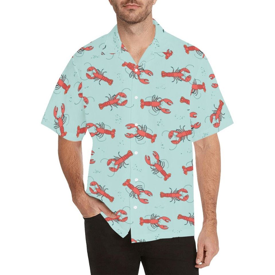 Red Lobster Men Hawaiian shirt, Crawfish Ocean Button Up Cool Funny ...