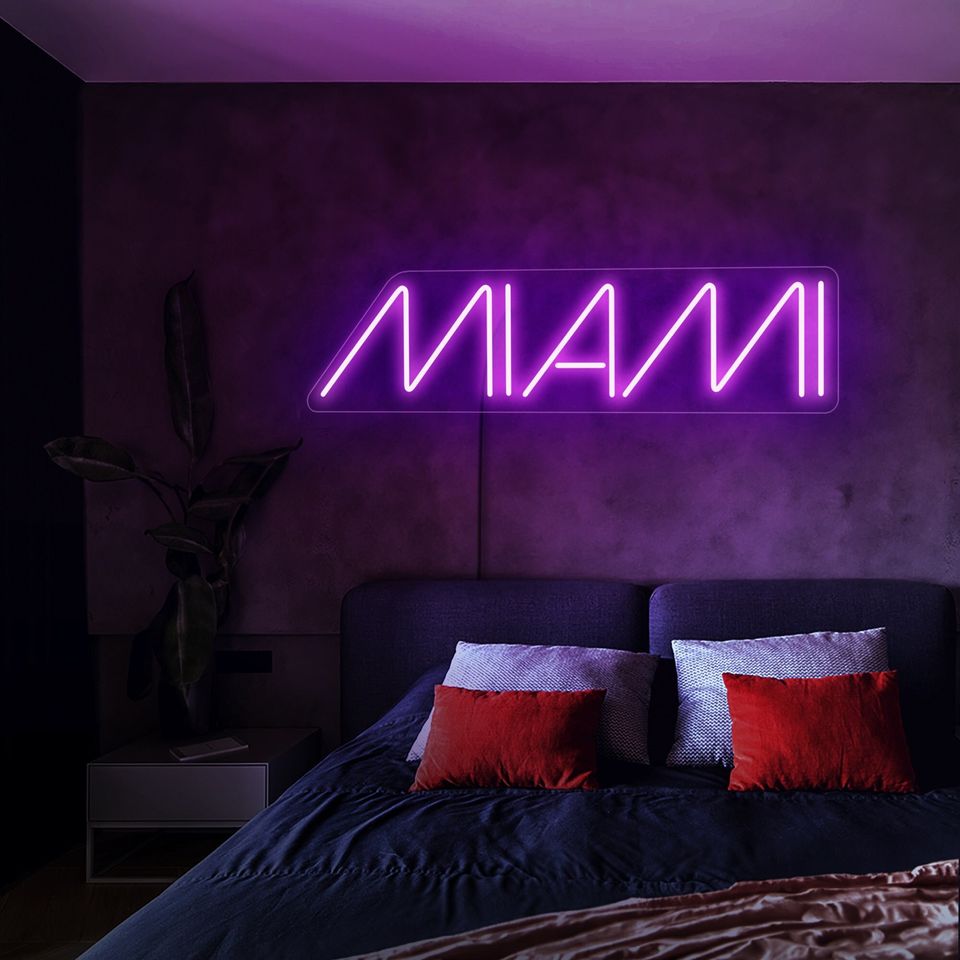 Miami neon sign, Miami sign, Neon sign wall decor, Miami city sign ...