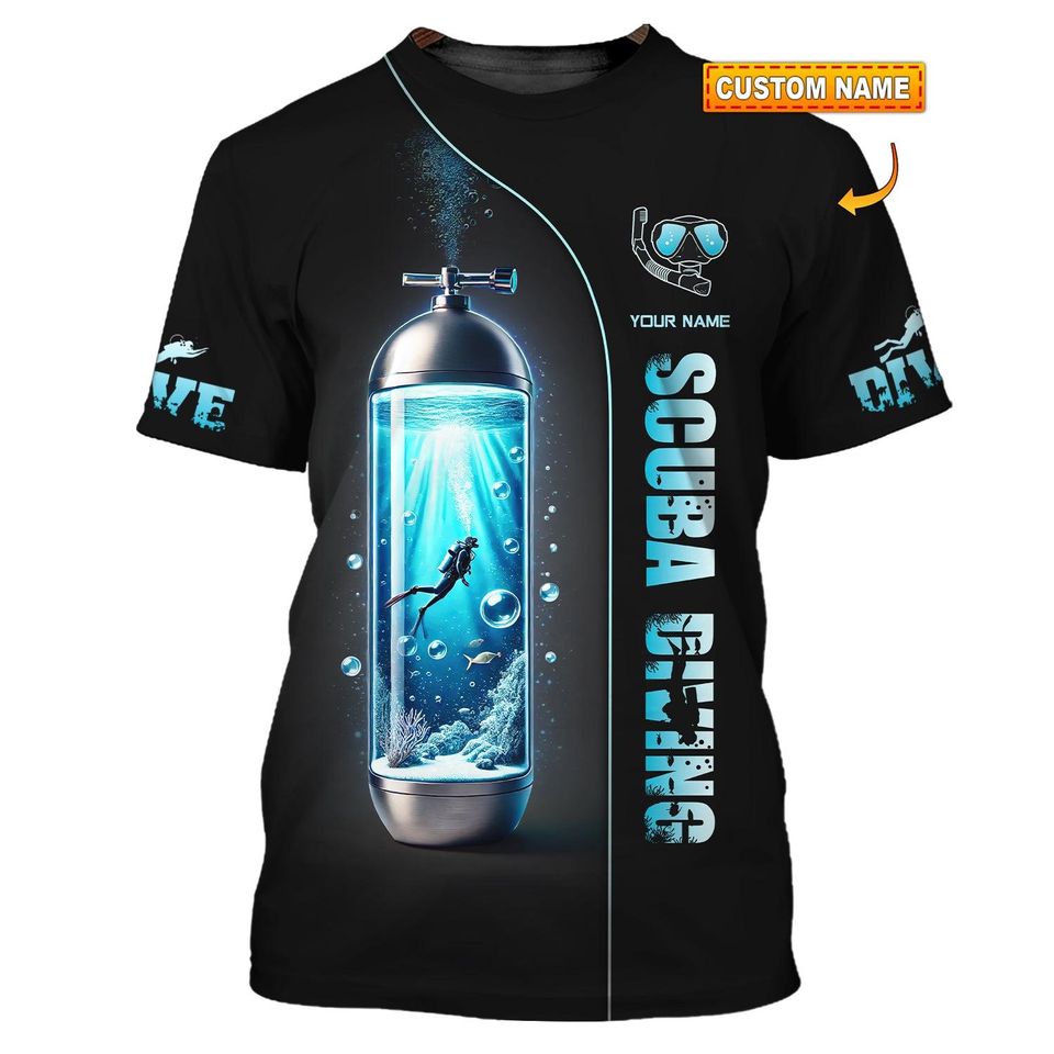 Custom Scuba Diving 3D T-Shirt - Personalized Diver Apparel with ...