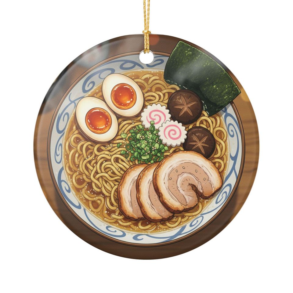Ramen Bowl Ornament | Ceramic Food Illustration Holiday Tree Decoration ...