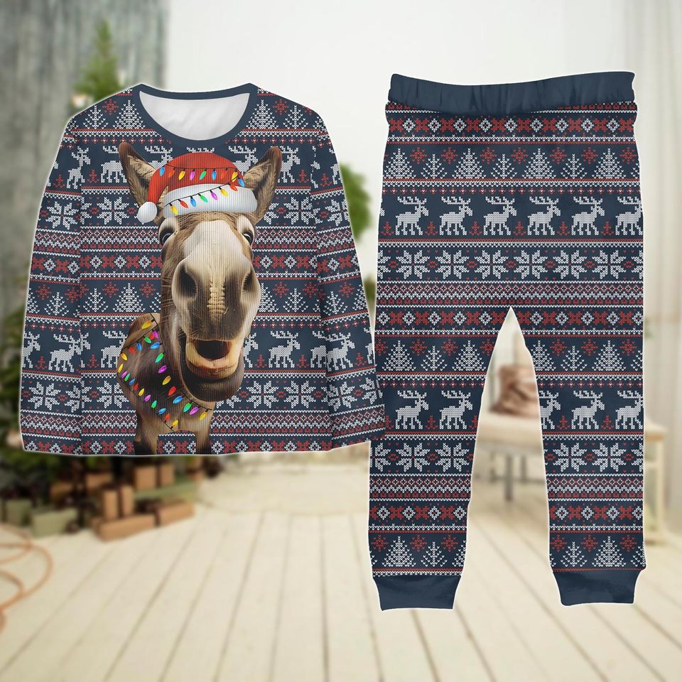 Donkey Family Pajamas Set, Santa Hat Donkey Matching Pajamas, Christmas ...
