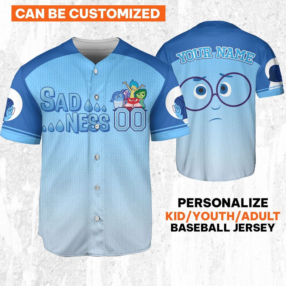 Custom Inside out Sadness Cosplay Jersey, Disney Baseball Jersey ...