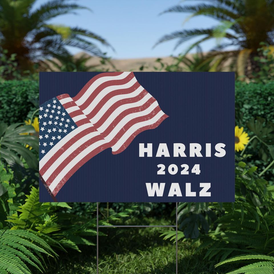Harris Walz Campaign Plastic Weatherproof Plastic Yard Sign With Stakes ...