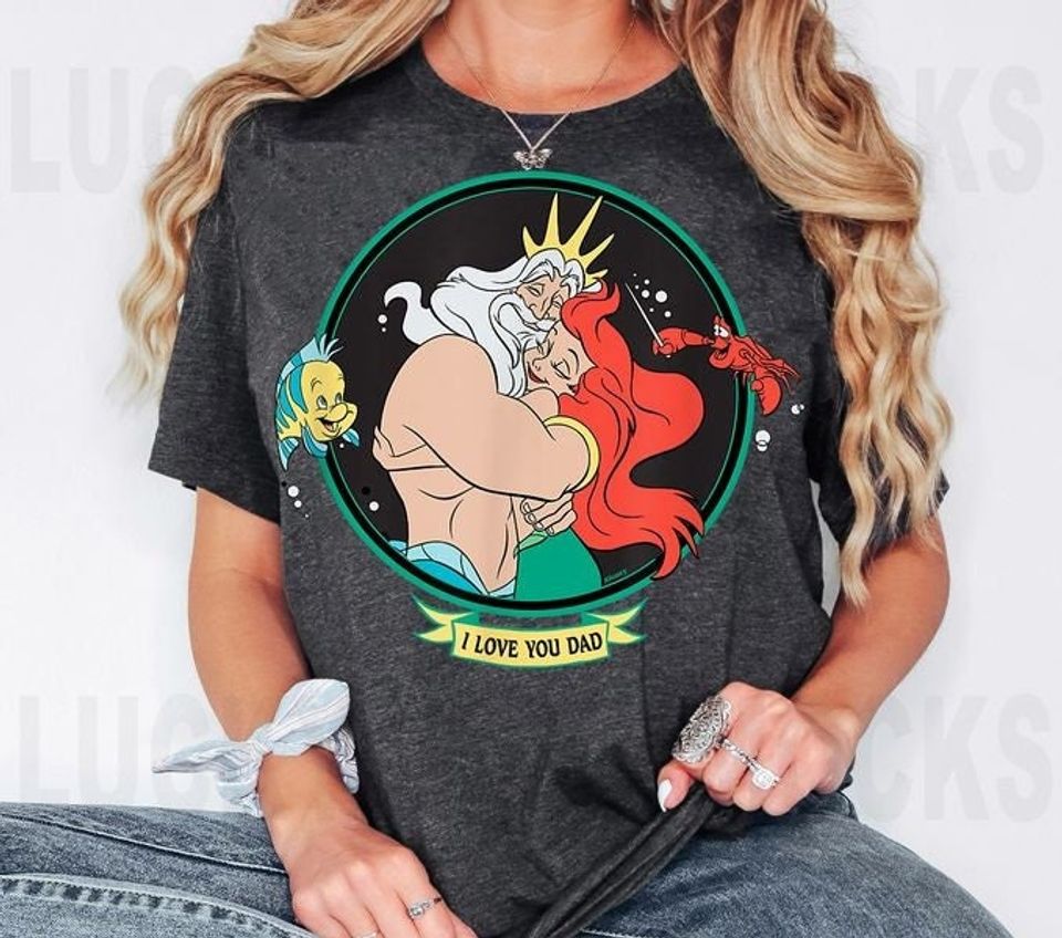 Retro 90S King Triton Ariel Best Dad Ever Shirt, The Little Mermaid Dad ...