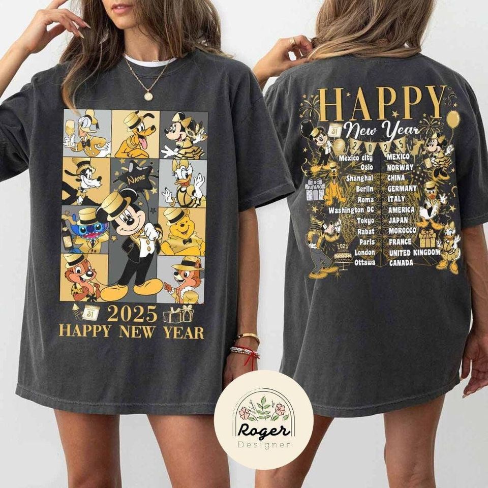 Two-sided Mickey & Friends Disney Happy New Year 2025 Shirt, Disney ...