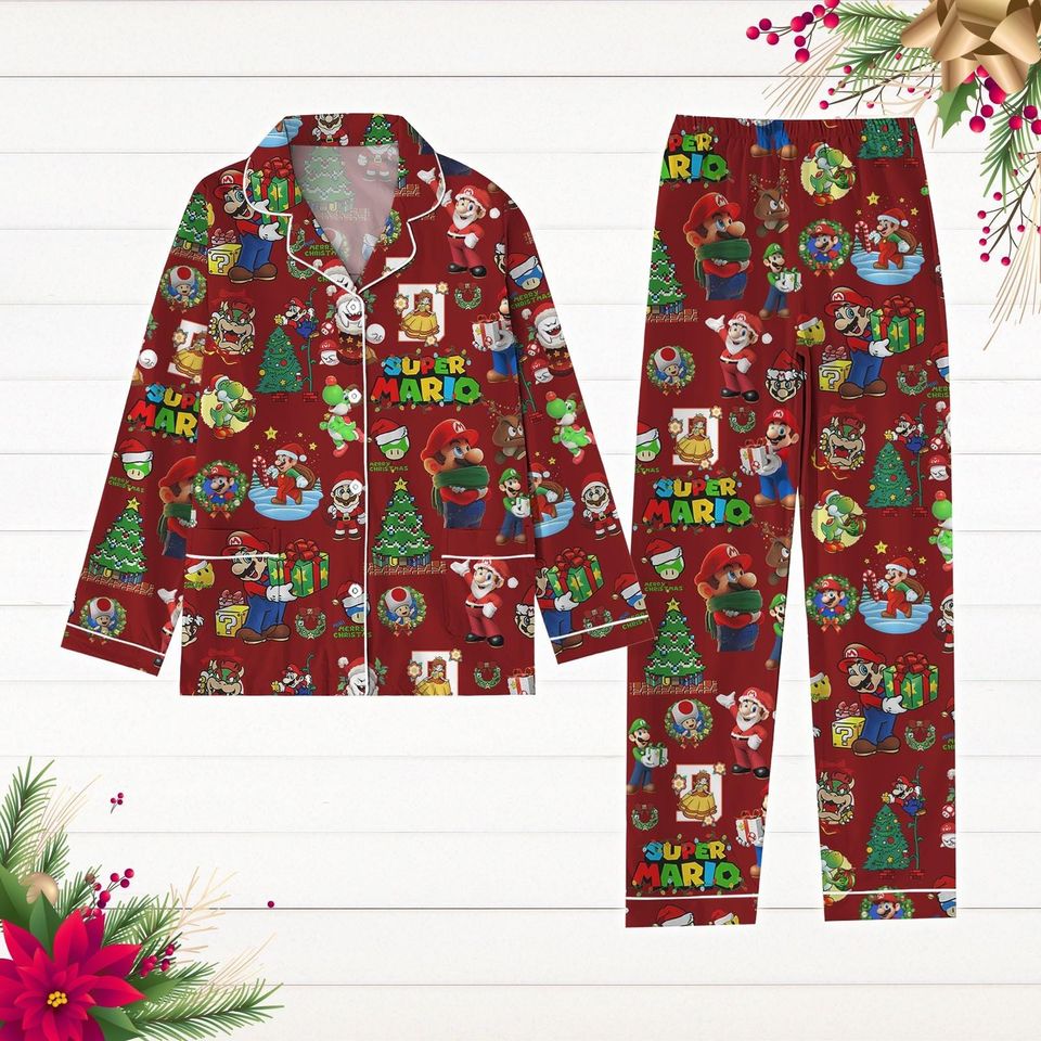 Christmas Super Mario Pajamas Set, Yoshi Bowser Toad Holiday Pajamas ...
