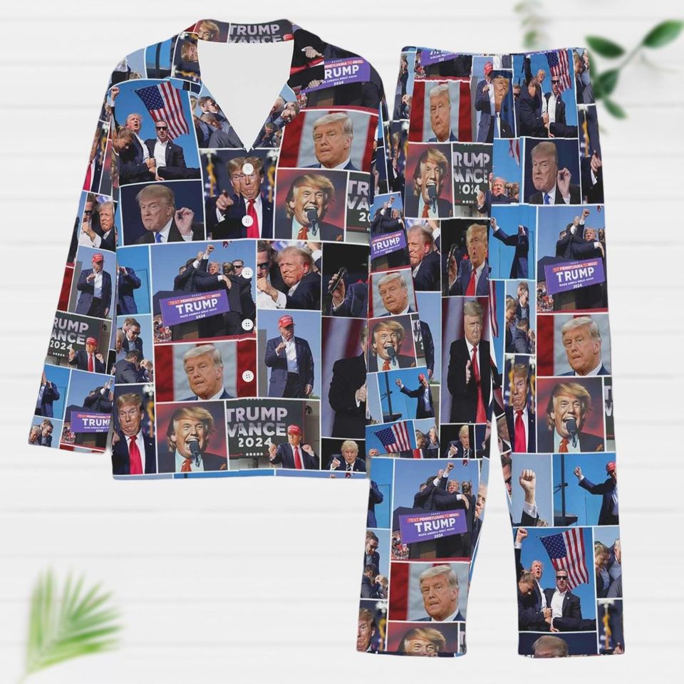 Trump Face Collage Pajamas Set, Trump Christmas Pajamas, Trump Won 2024 ...